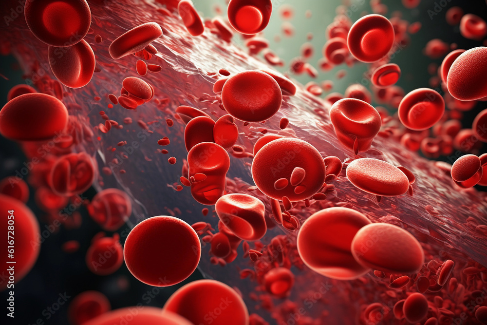 Blood Cells in moving inside veins generated with AI. 3d microscopic ...