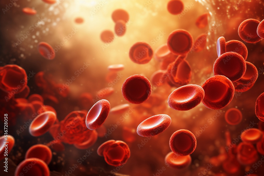 Blood Cells in moving inside veins generated with AI. 3d microscopic ...