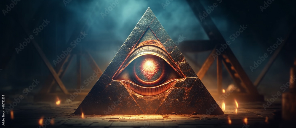 Seeing Eye of God in triangle ancient. Generative Ai Stock Illustration ...