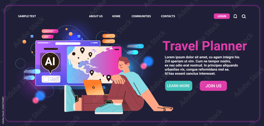 man traveler planning travel on world map in computer app with ai ...