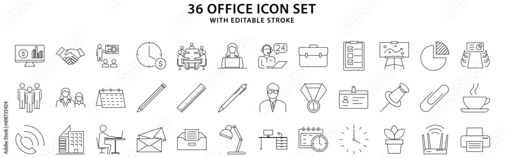 Office and workspace icon set. Set icon of office and workspace. vector ...
