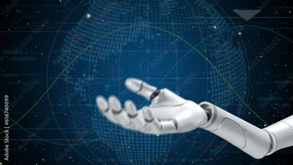 Robot hand showis chart and graph icon on virtual hologram digital ...