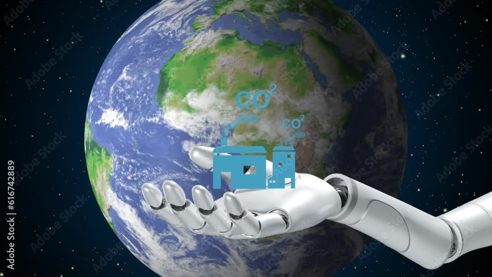 Robots hand showing tree icons, eco friendly protecting environmental ...