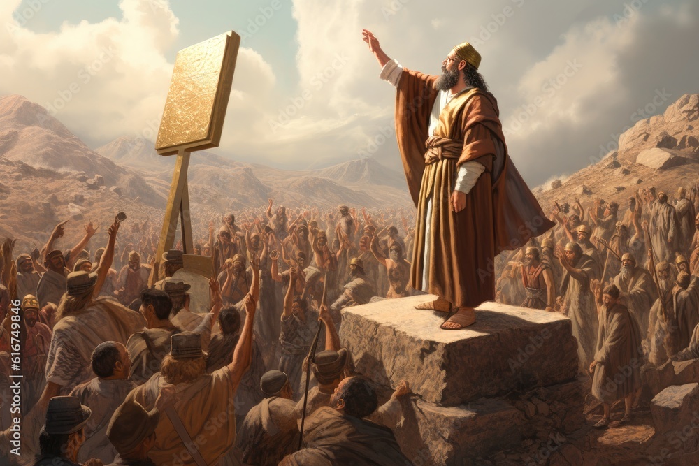 Moses preaching the Word of God to the crowd people of Israel ...
