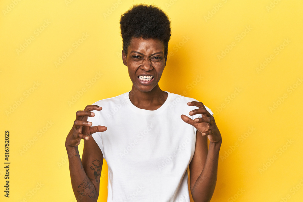 Elegant African woman, short hair, white tank top, Elegant African ...