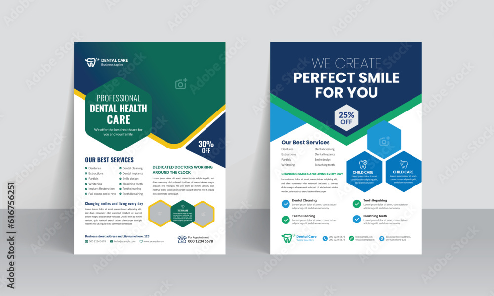 Dental care service flyer template and professional medical healthcare ...