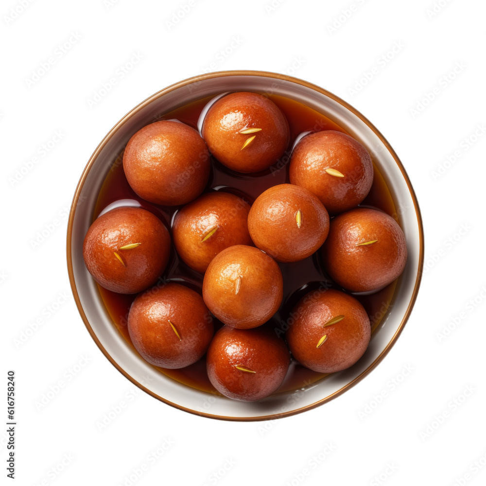 Delicious Gulab jamun in a bowl seen from above, top view, isolated on ...
