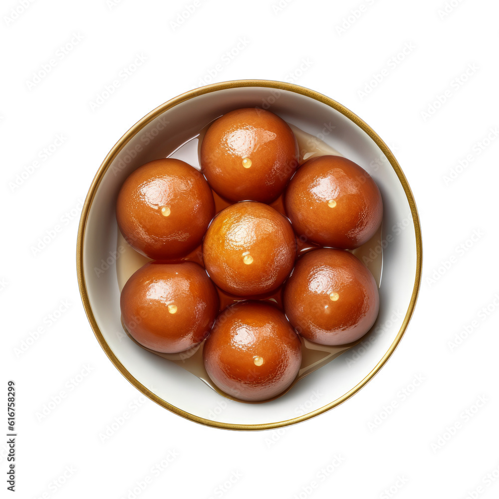 Delicious Gulab jamun in a bowl seen from above, top view, isolated on ...
