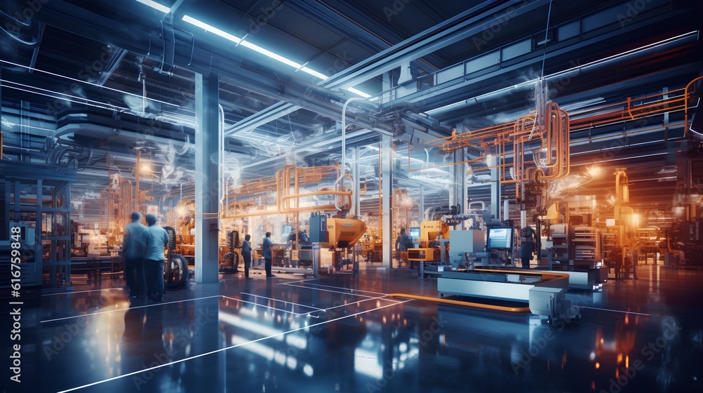 A futuristic image illustrating the concept of a smart factory ...