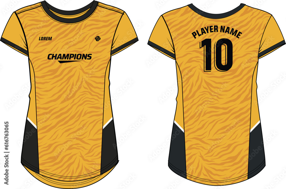Women Sport Jersey t-shirt design flat sketch Illustration, Tiger ...