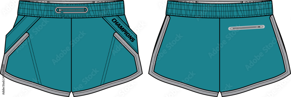 Retro Running trail Shorts jersey design flat sketch Illustration ...