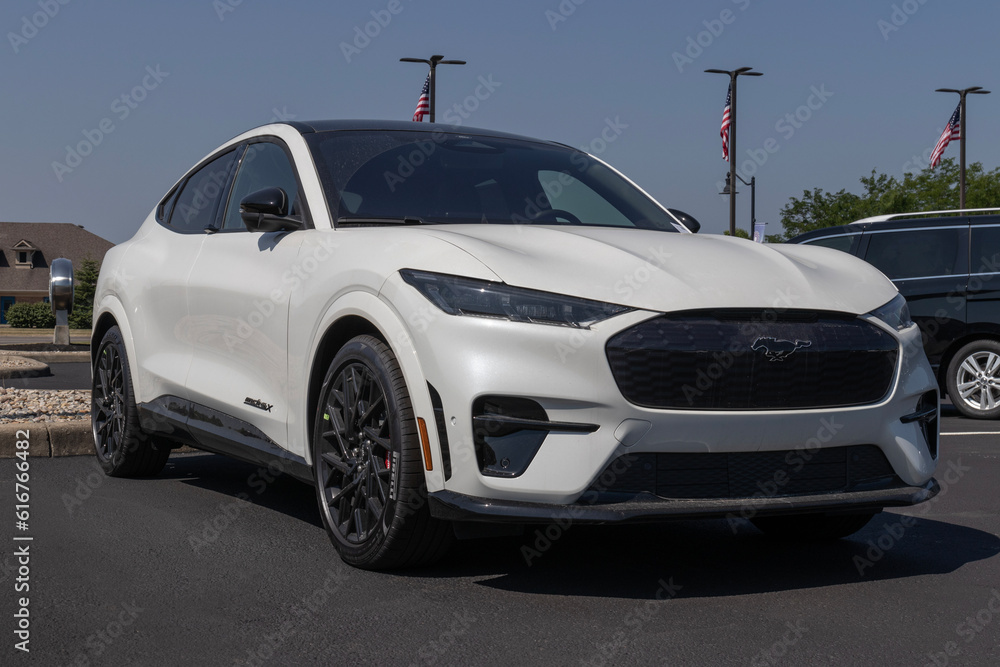 Ford Mach-E Mustang SUV display. Ford offers the Mustang Mach-E in ...
