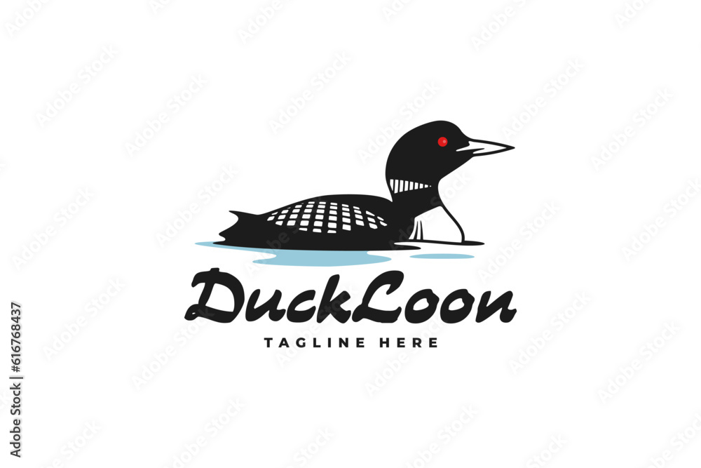 Duck loon swims in the river logo design. Common loon or great northern ...