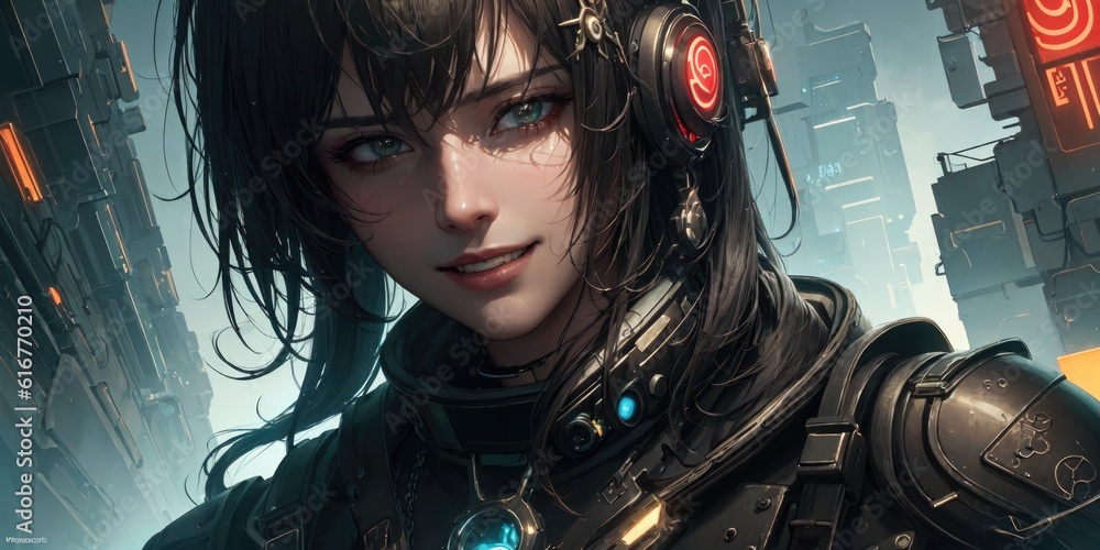 Cyberpunk Sci-Fi Anime Man Boy with Futuristic Outfit and Microphone ...