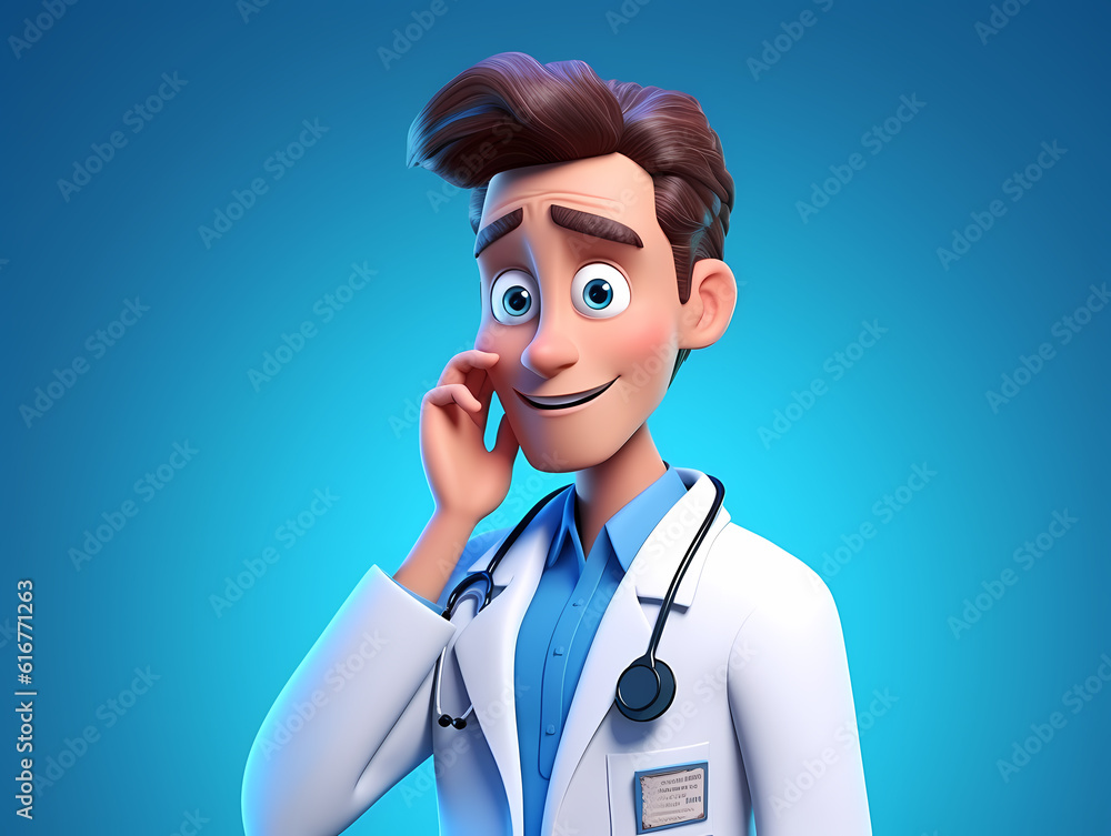 Cartoon Character: Male Doctor in a State of Confusion. Thoughtful Man ...