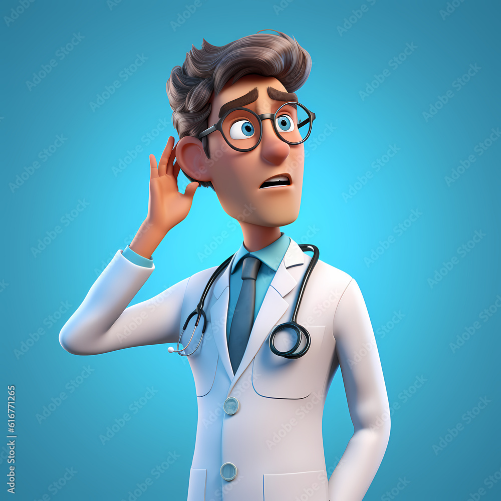 Cartoon Character: Male Doctor in a State of Confusion. Thoughtful Man ...