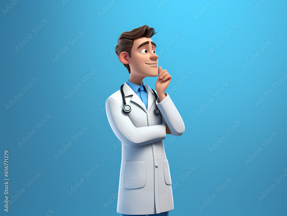 Cartoon Character: Male Doctor in a State of Confusion. Thoughtful Man ...