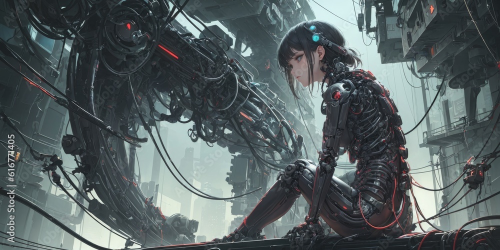 Birth of a Cyberpunk Cyborg: Anime Girl Creation Stock Illustration ...