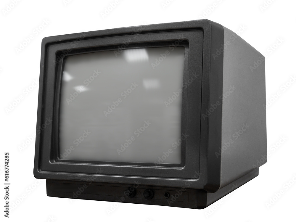 Tube TV with cathode ray tube. Outdated monitor isolated on white ...