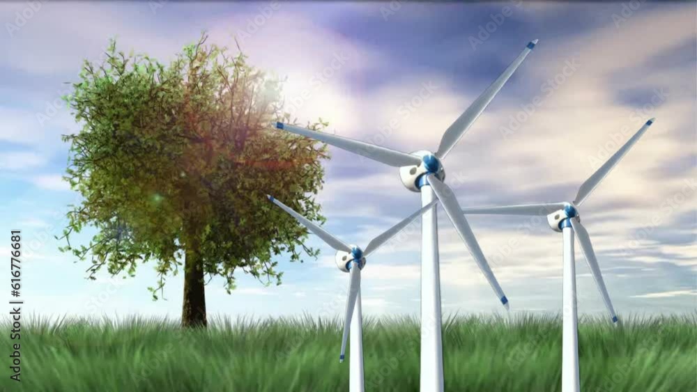windmill background and 2d animation, renewable, energy, wind power ...