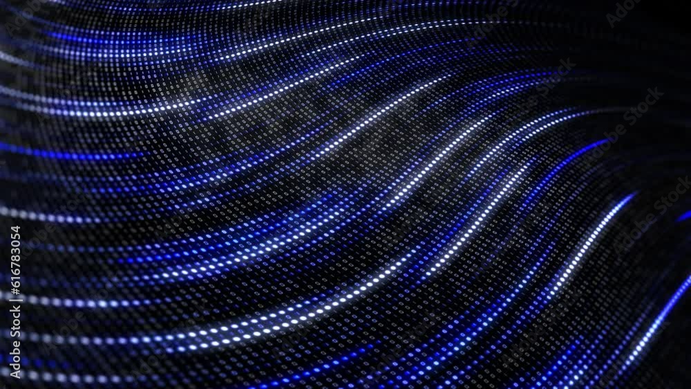 Digital glowing lines wave of pixels. Blue abstract technology ...