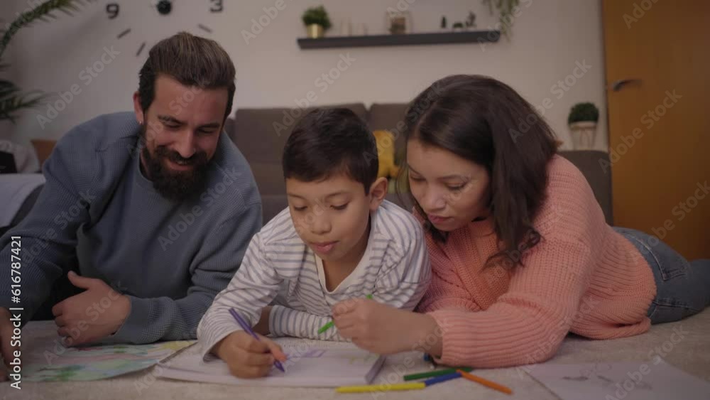 Multi-ethnic young parents family with single child enjoy leisure time ...
