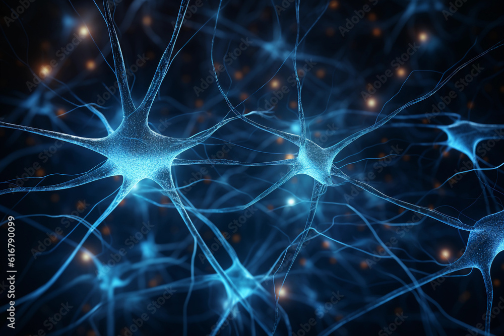 Neuron connection generated with AI. 3d microscopic render. 3d image ...