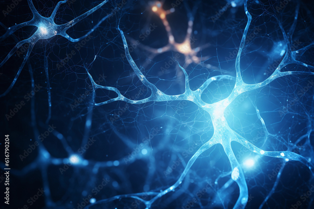 Neuron connection generated with AI. 3d microscopic render. 3d image ...