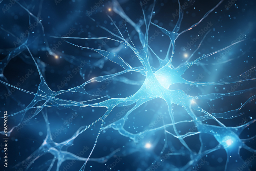 Neuron connection generated with AI. 3d microscopic render. 3d image ...