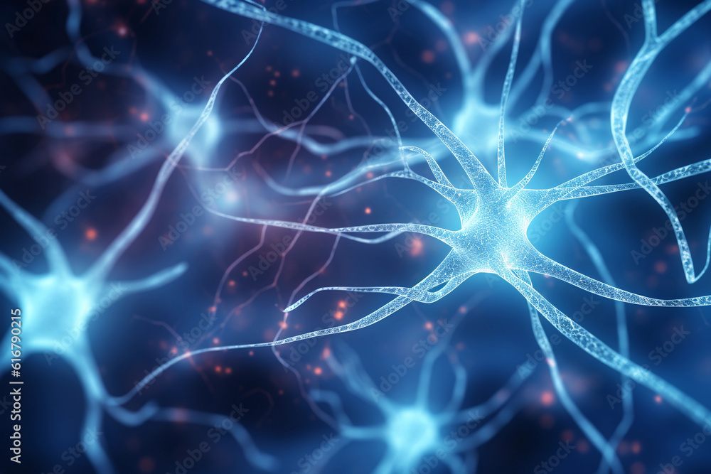 Neuron connection generated with AI. 3d microscopic render. 3d image ...