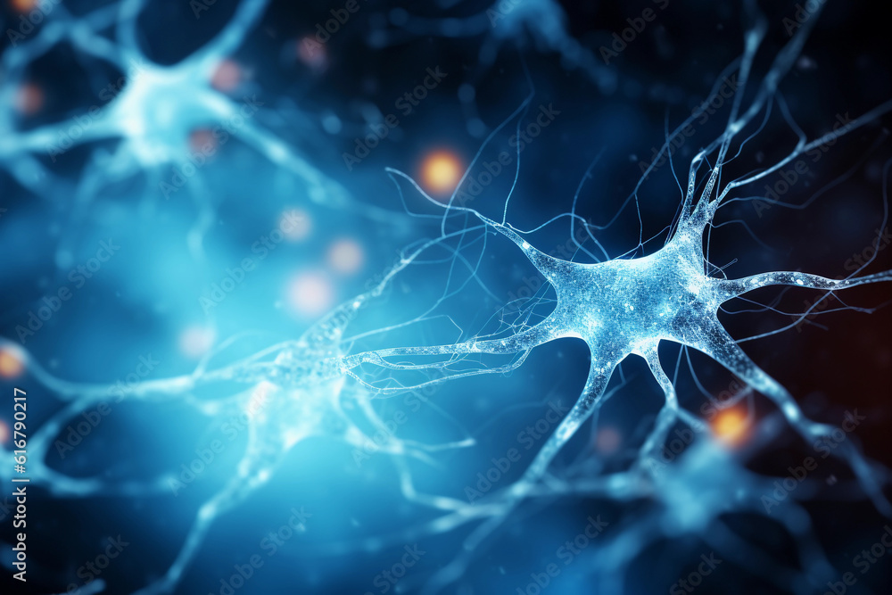Neuron connection generated with AI. 3d microscopic render. 3d image ...