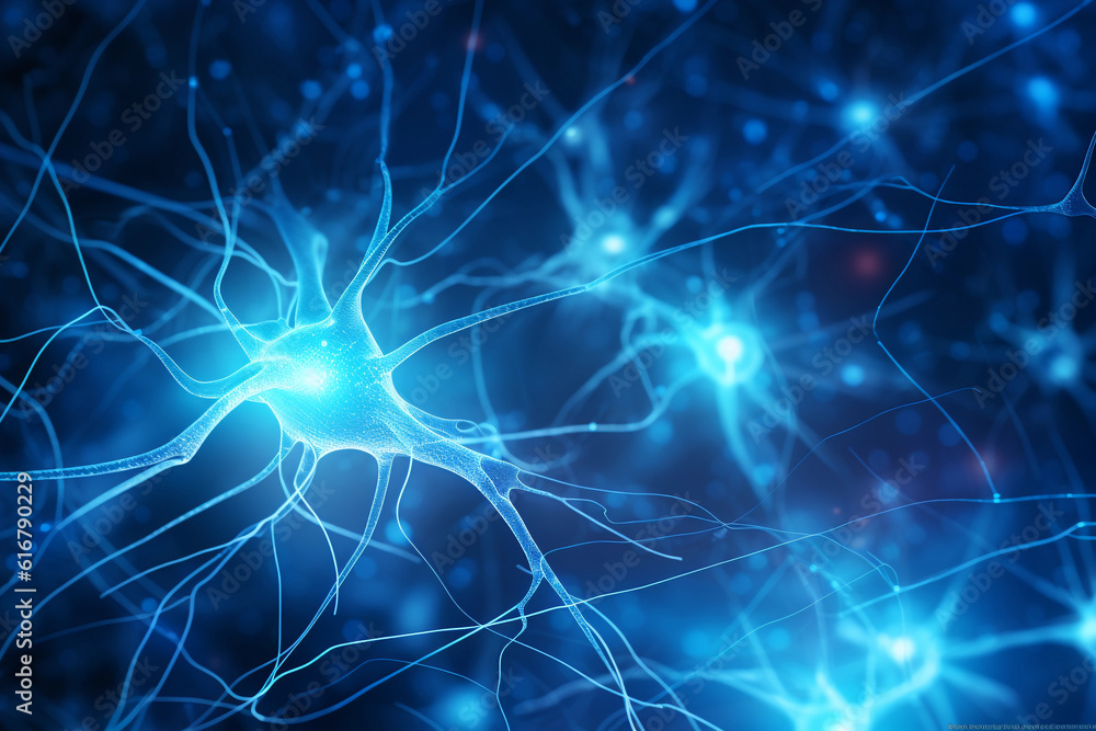 Neuron connection generated with AI. 3d microscopic render. 3d image ...