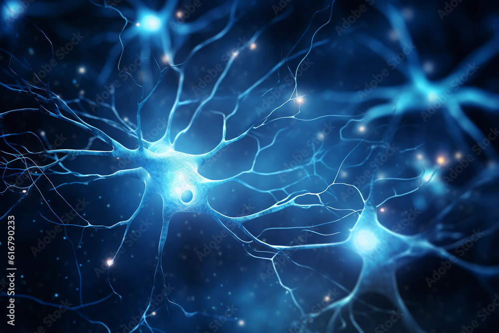 Neuron connection generated with AI. 3d microscopic render. 3d image ...