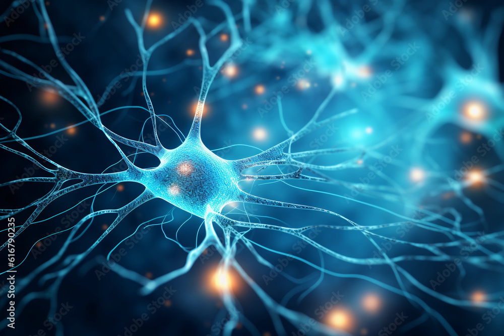 Neuron connection generated with AI. 3d microscopic render. 3d image ...