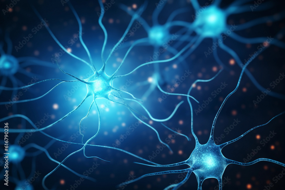 Neuron connection generated with AI. 3d microscopic render. 3d image ...