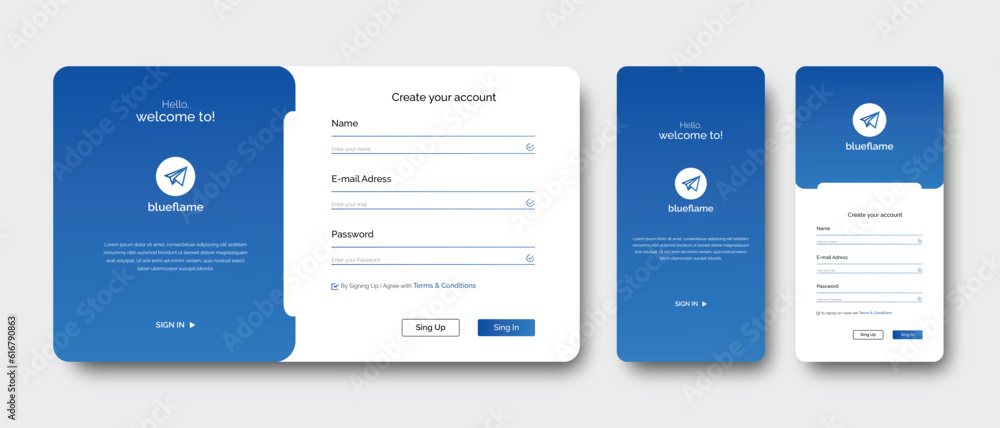 Vetor de set of sign up & sign in forms. professional mobile app sign ...