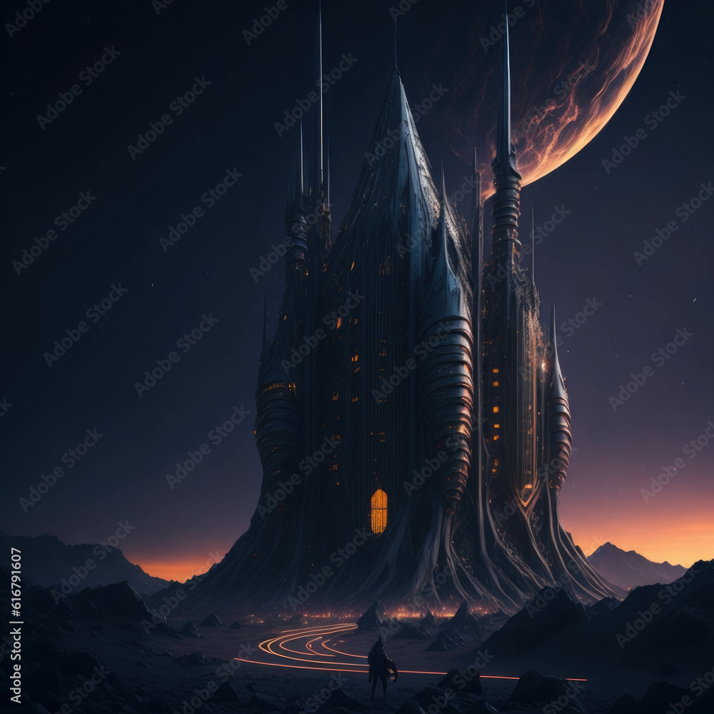 Abstract Futuristic Alien Castle ,Metal and Stone, Science Fiction, Sci ...