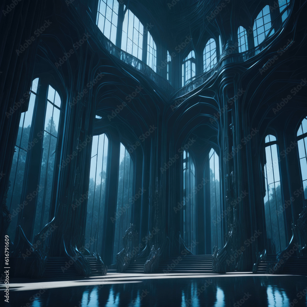 Futuristic Alien Mothership Hall, Flying Castle, Throne Room Interior ...