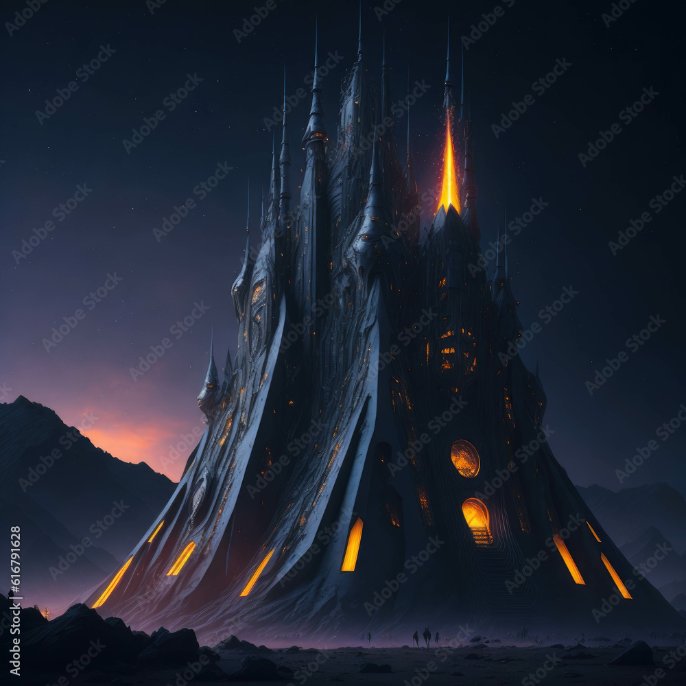Abstract Futuristic Alien Castle ,Metal and Stone, Science Fiction, Sci ...