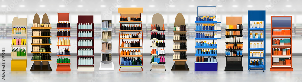 Sun cream point of sale rack. sun lotion, creams and oil products on ...