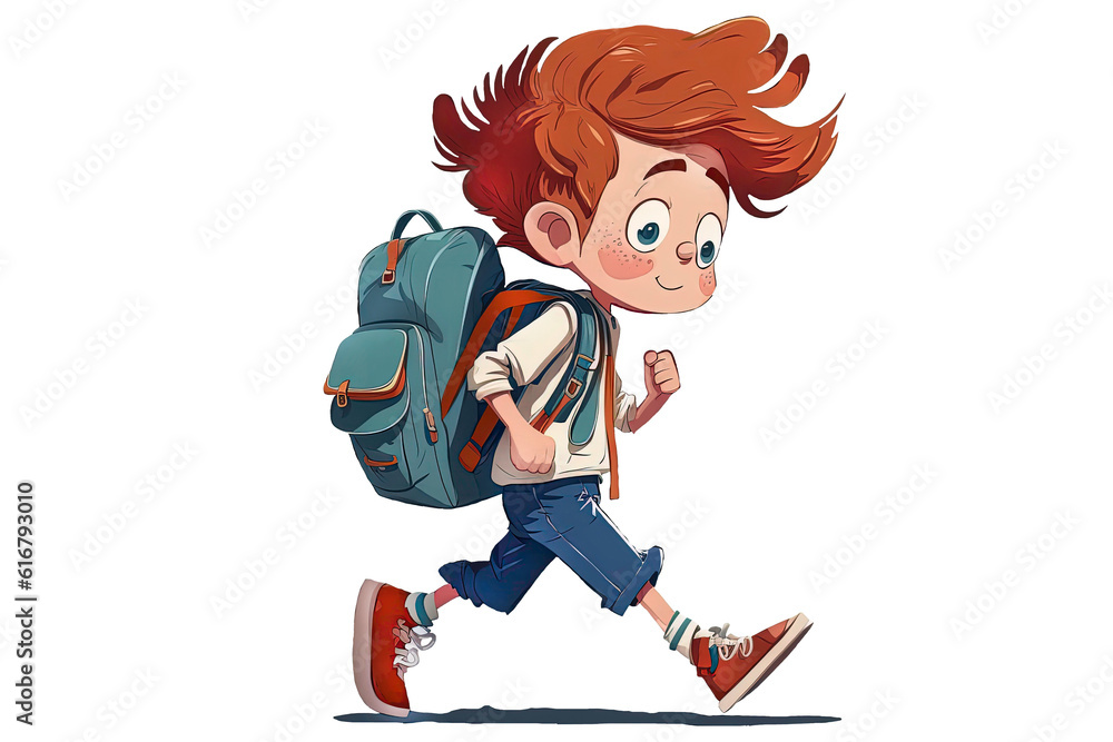 The boy with red hair with a backpack idk to study. Funny illustration ...