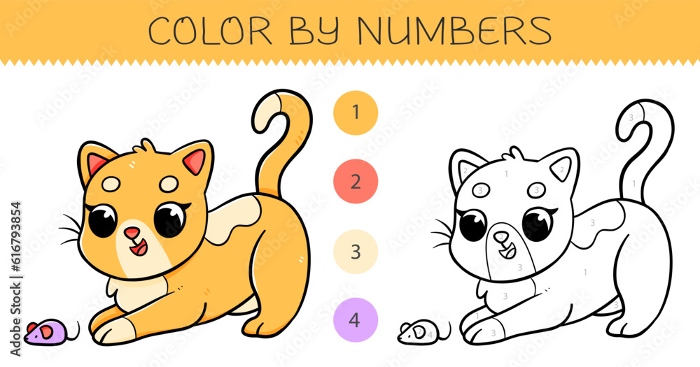 Color by numbers coloring book for kids with cute cat. Coloring page ...