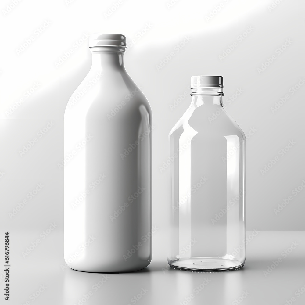 High quality blank 500 milliliter and 1 liter bottle standing side by ...