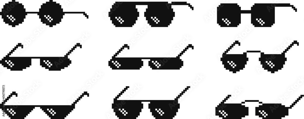 Pixel boss sunglasses, 8 bit sunglass design. Isolated gangster meme ...