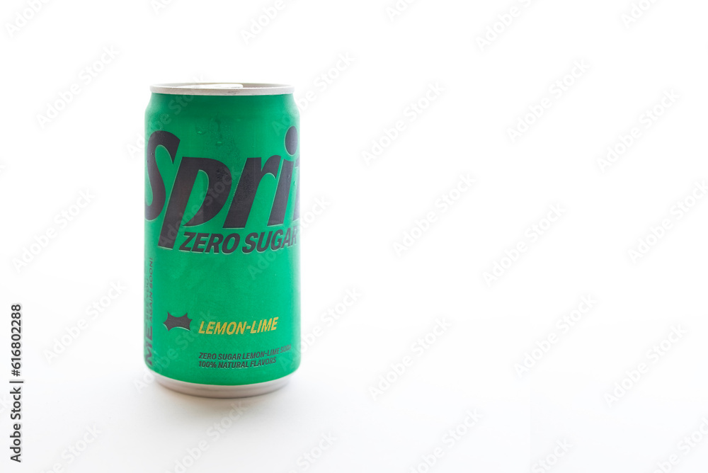Sprite-zero can on white background with copy space. Taken at Durham ...