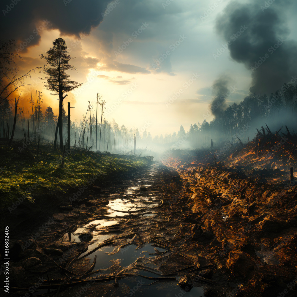 Visual Depiction of Climate Change and Deforestation Stock Illustration ...