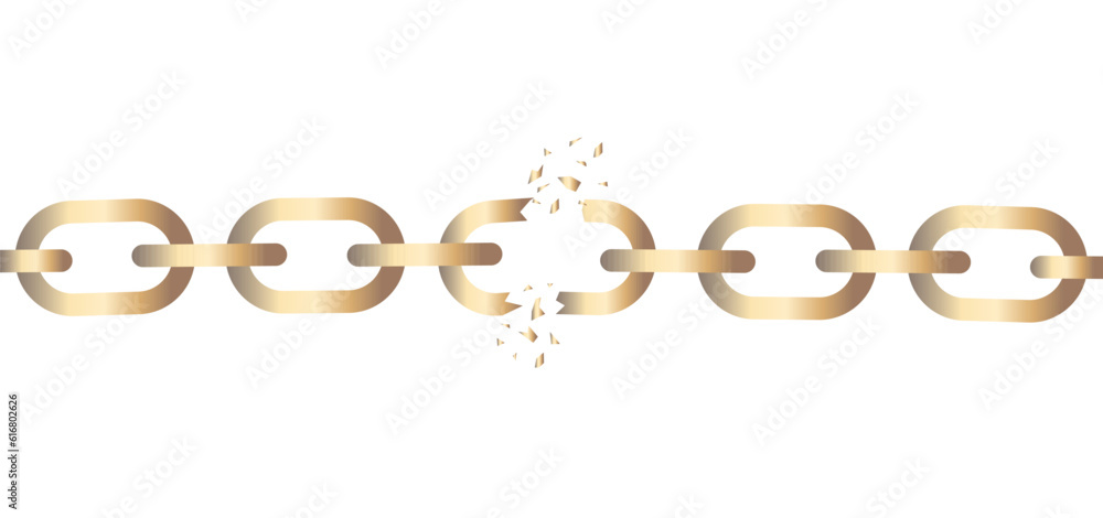 Golden broken chain icon. The concept of freedom. Disconnected golden ...