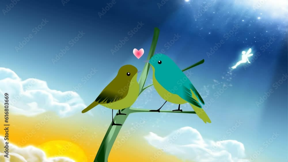 Cartoon birds kissing background and 2d animation, birds, animals, cute ...