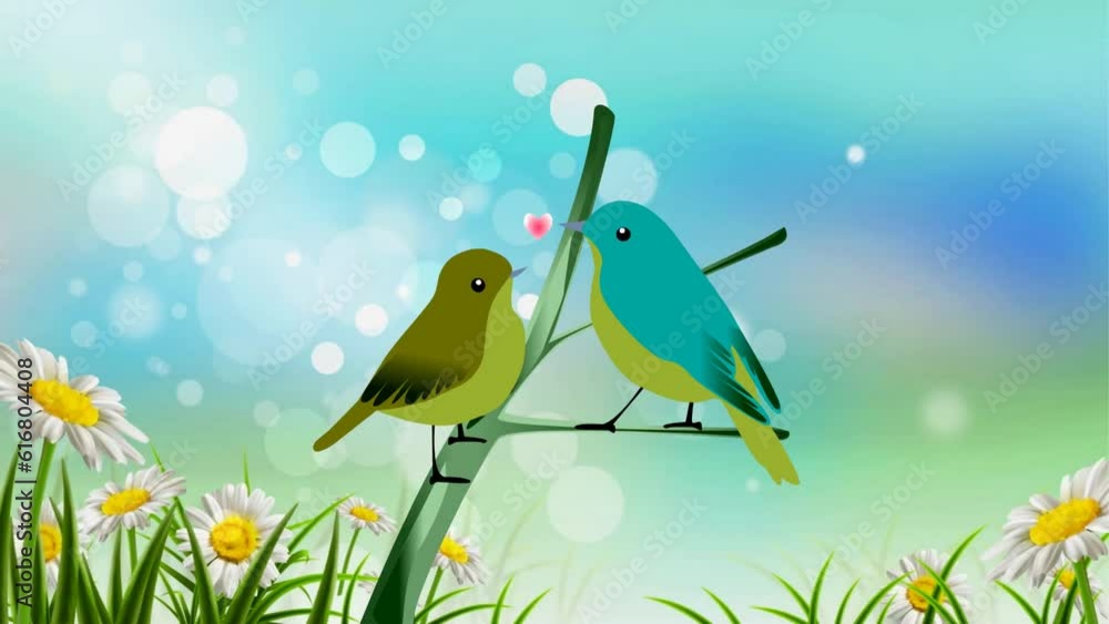 Cartoon birds kissing background and 2d animation, birds, animals, cute ...