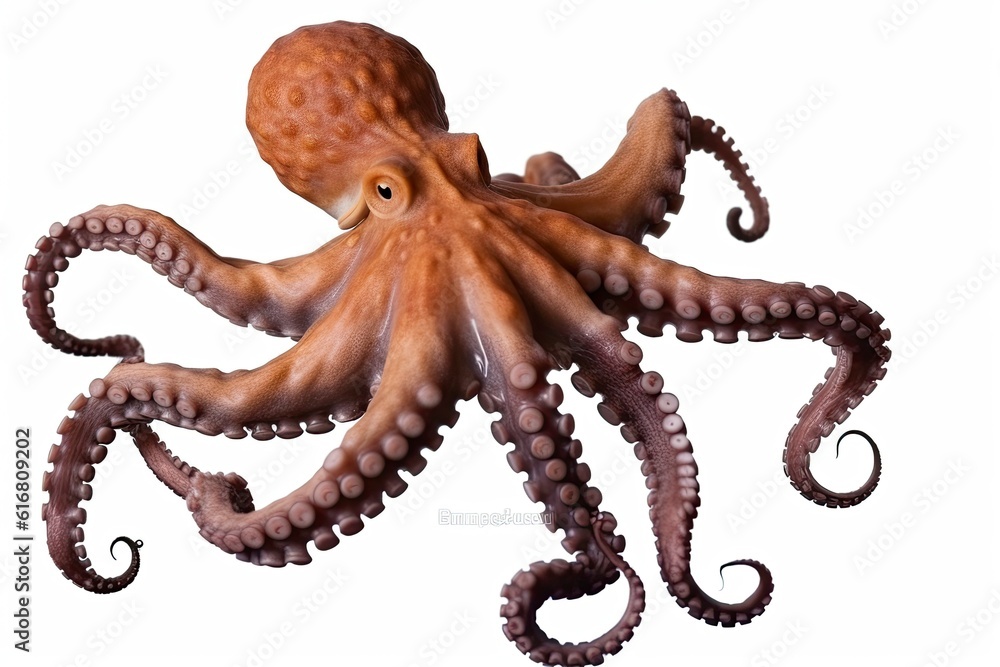 Octopus appearing to stand upright on a white background created with ...